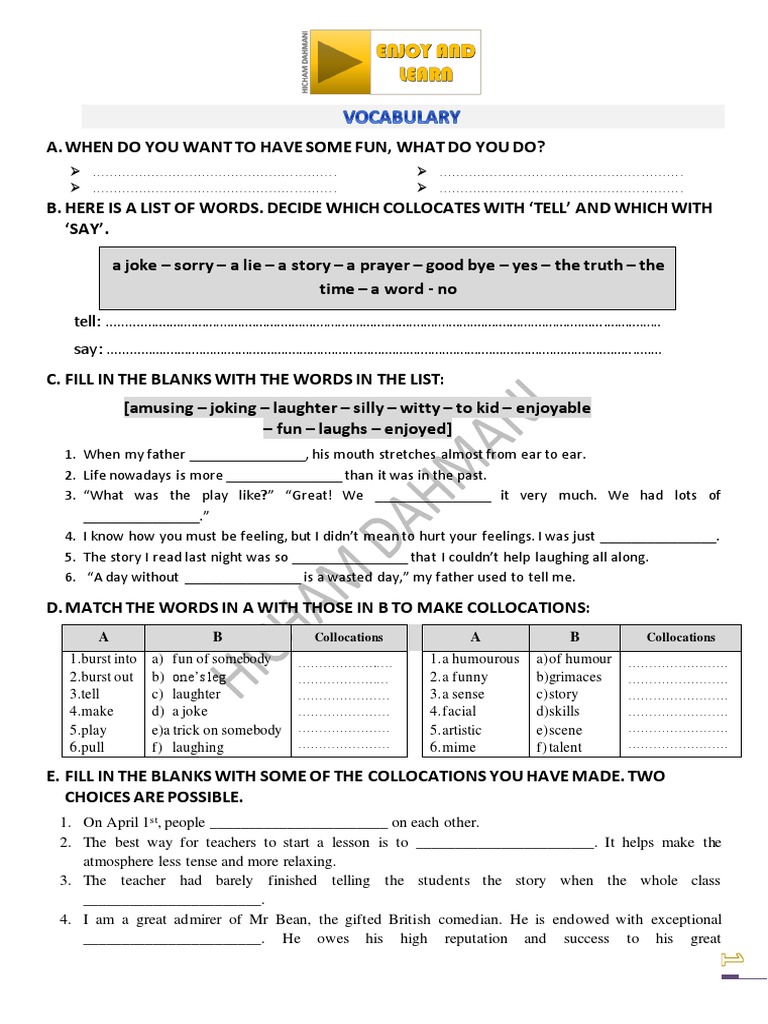 Humour Vocabulary and Exercises | PDF | Jokes | Laughter