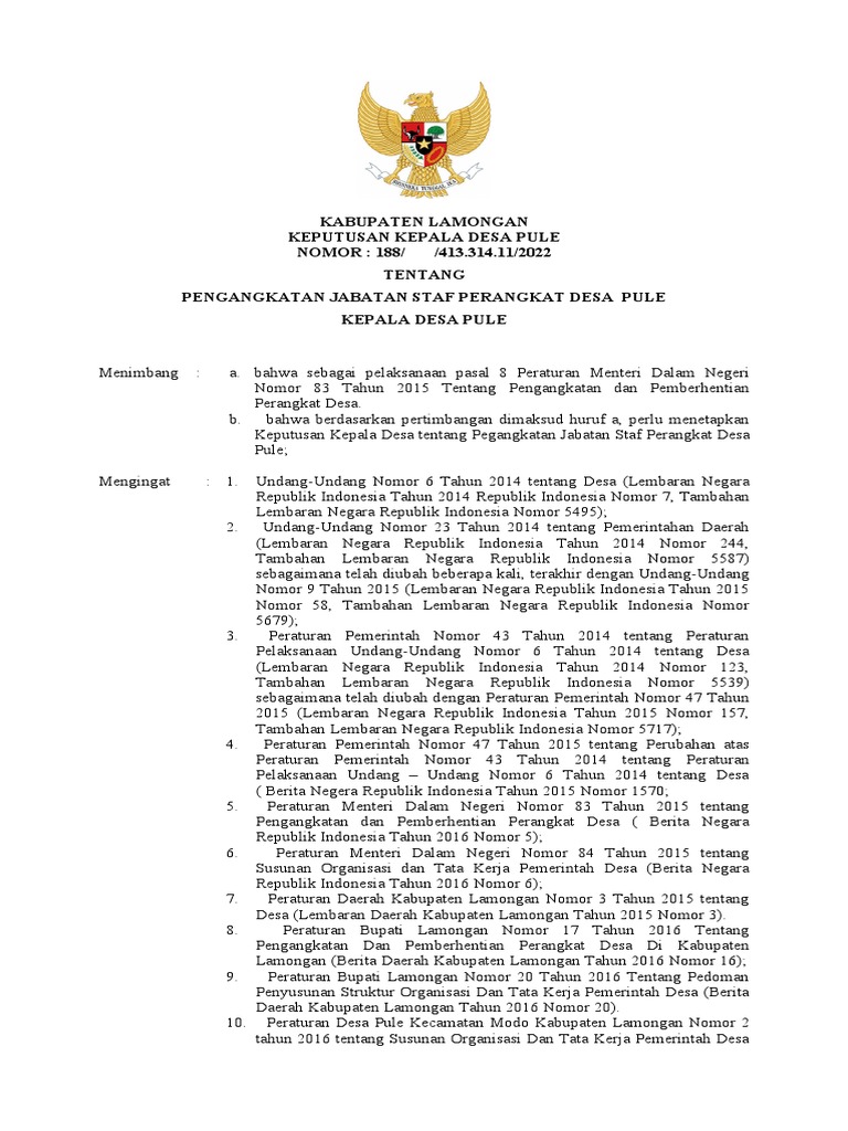 SK Pengangkatan Staf Peragkat Desa | PDF