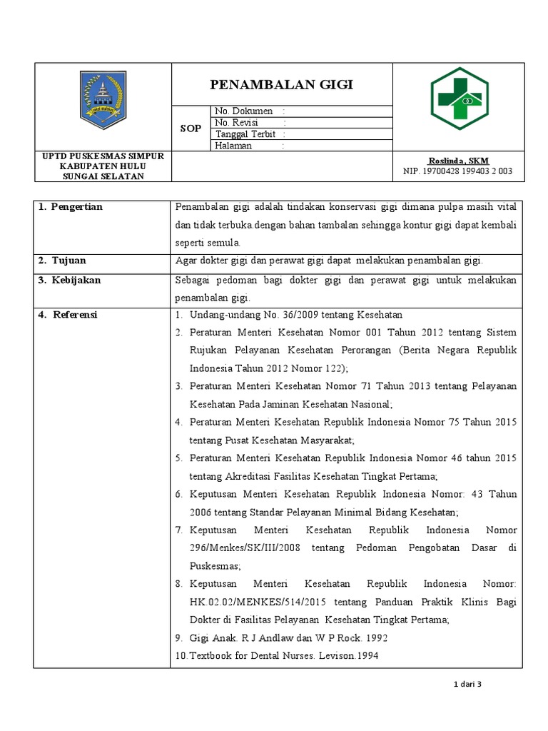 SOP Penambalan Gigi | PDF