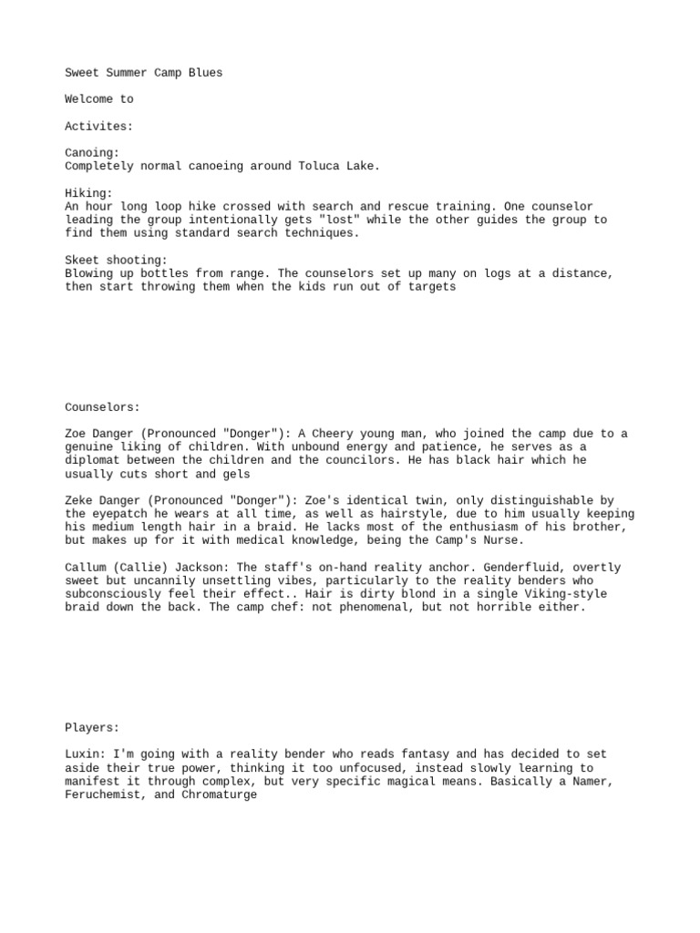 Summer Camp | PDF