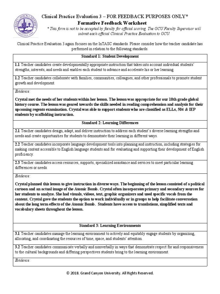 Cooperating Teacher Feedback Form 3 | PDF | Educational Assessment ...