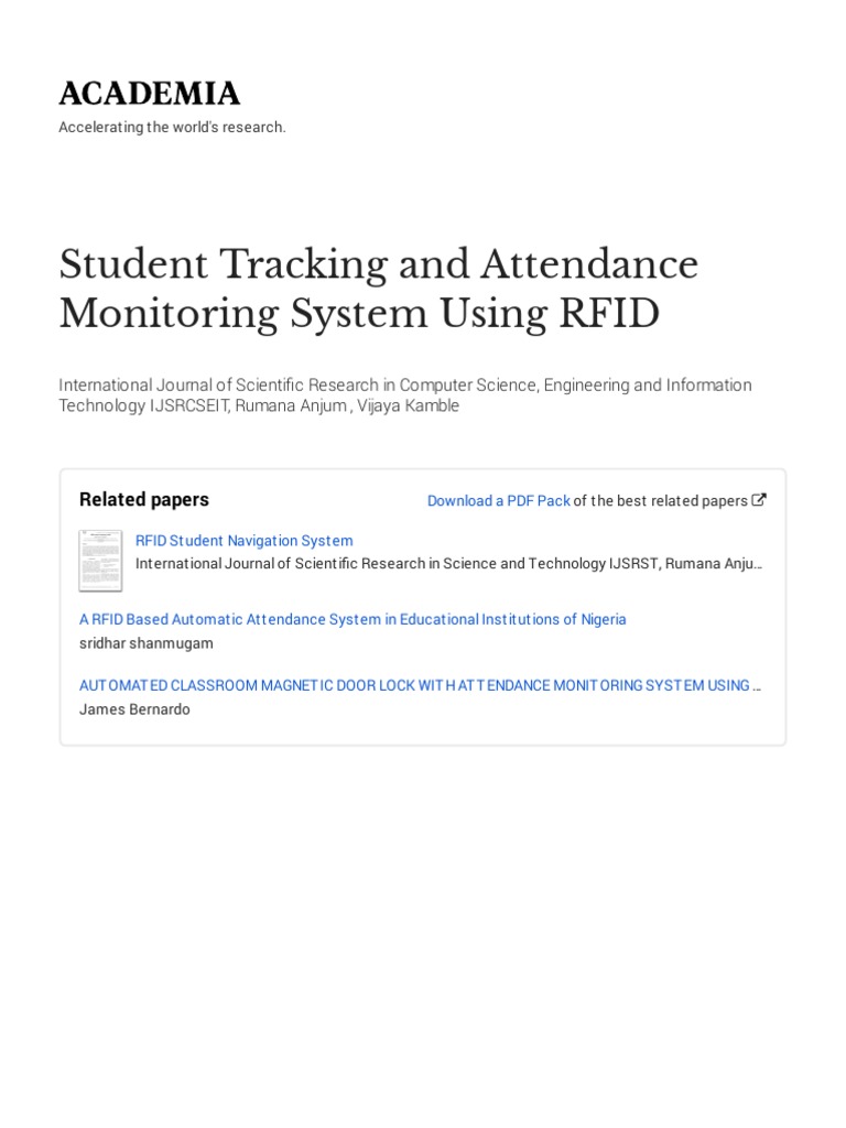 Student Tracking and Attendance Monitoring System Using RFID | PDF ...