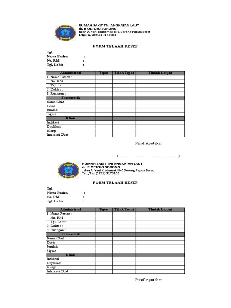 Form Telaah Resep | PDF