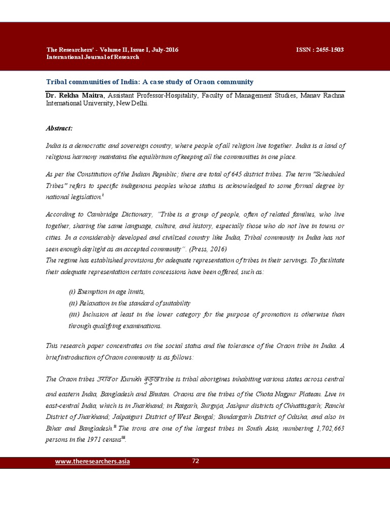 Social Status of the Oraon Tribe in India | PDF | Politics | Social Science