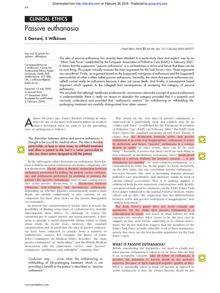 Ethics of Passive Euthanasia | PDF | Patient | Causality