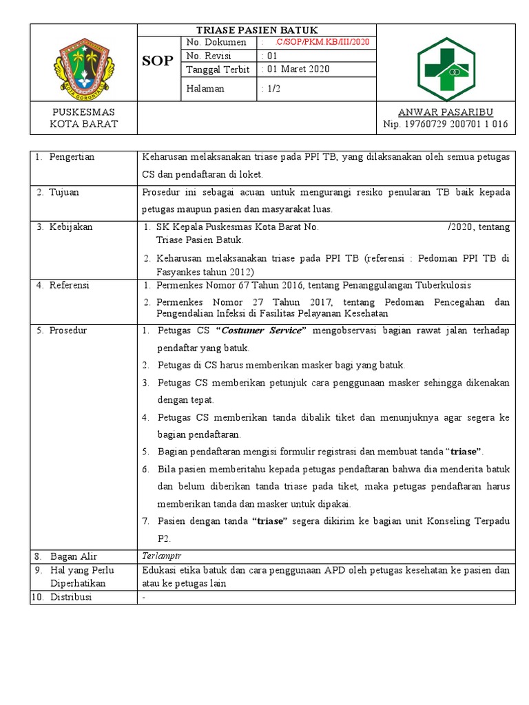 SOP Triase Pasien Batuk (Fix-Revisi) | PDF