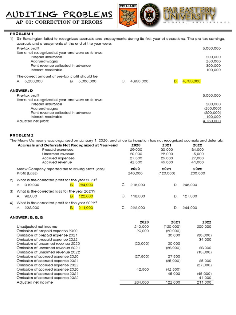 Auditing Errors and Corrections Guide | PDF | Balance Sheet | Income ...
