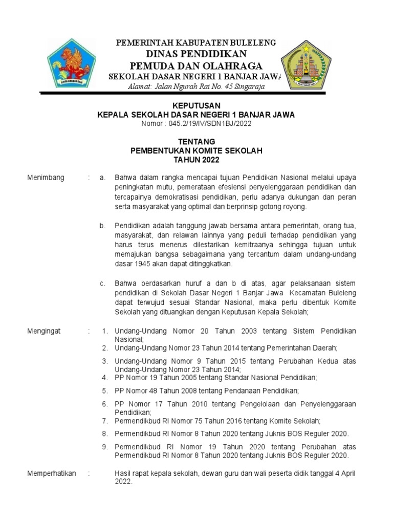 Contoh SK Komite Sekolah 2021 | PDF