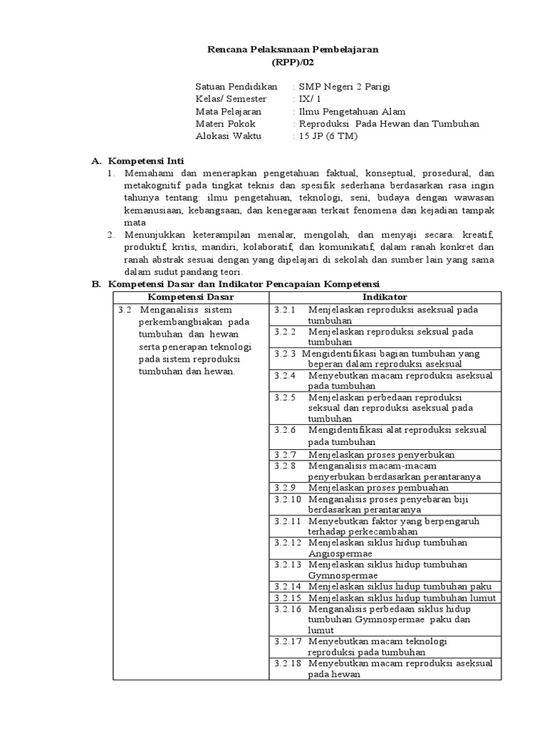 RPP 02 Sistem Perkembangbiakan Pada Tumbuhan Dan Hewan | PDF