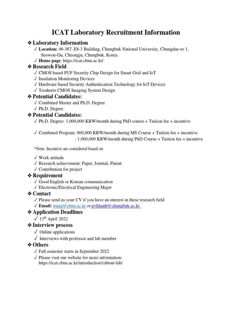 ICAT Lab Recruitment Letter | PDF