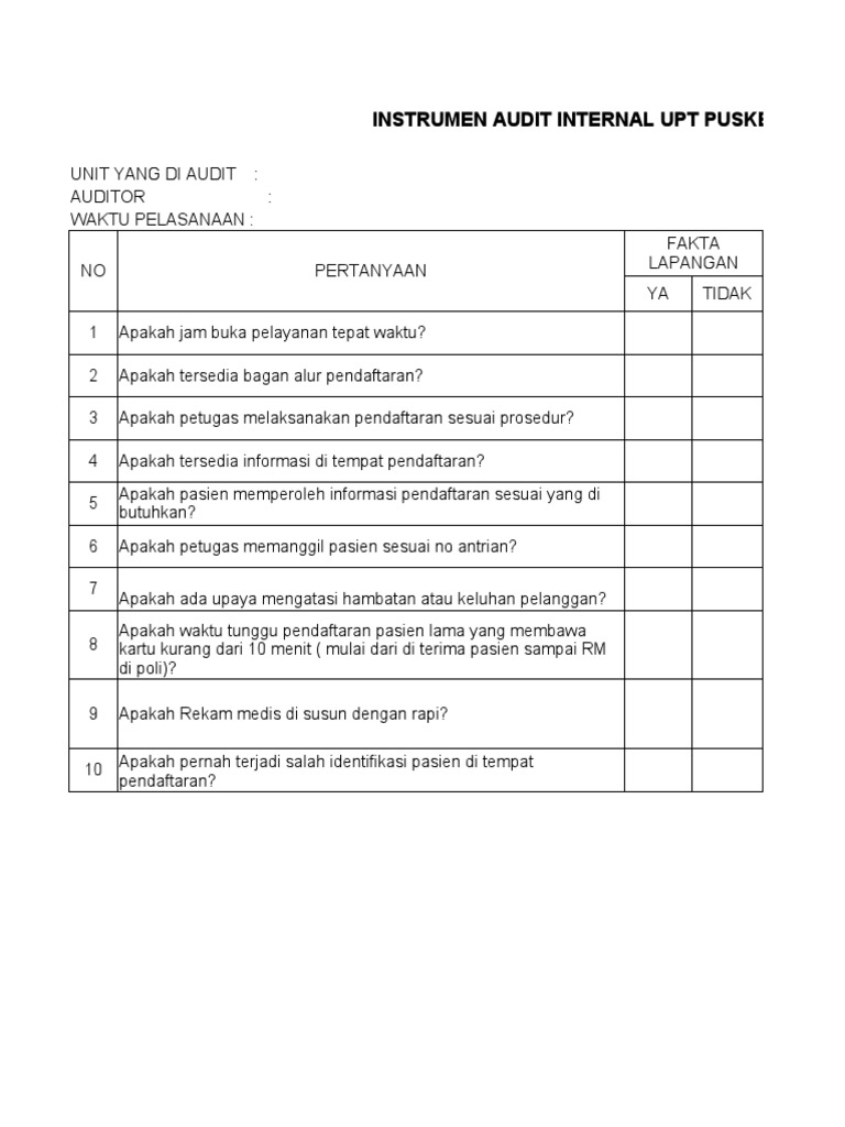 INSTRUMEN AUDIT (Kolom Pertanyaan Audit) | PDF