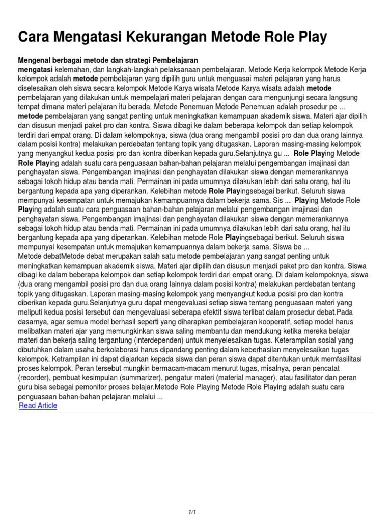 Cara Mengatasi Kekurangan Metode Role Play | PDF
