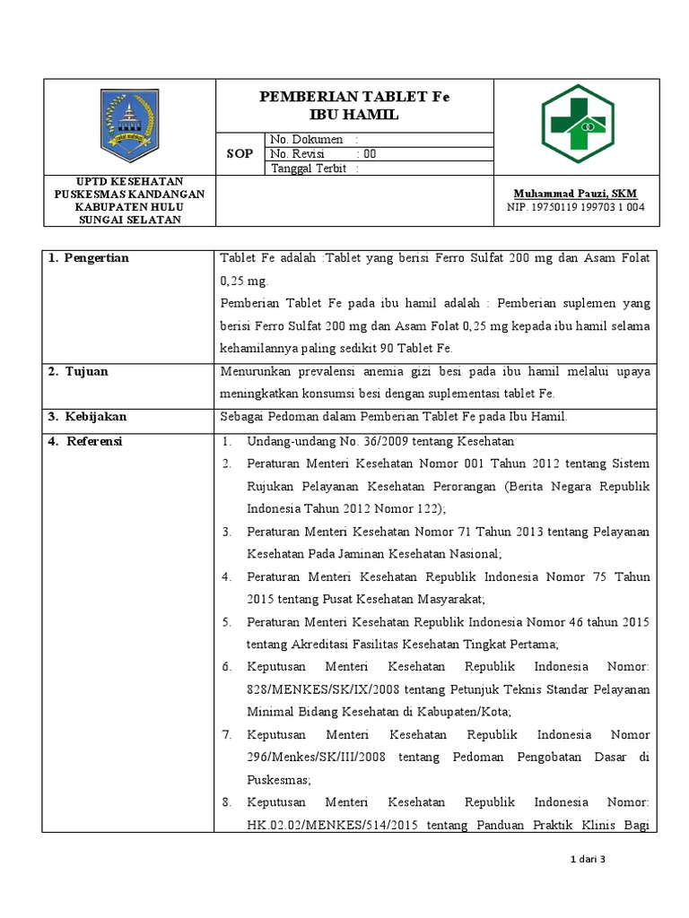 SOP PEMBERIAN TABLET Fe | PDF