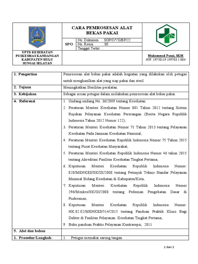 02 Sop Cara Pemrosesan Alat Bekas Pakai | PDF
