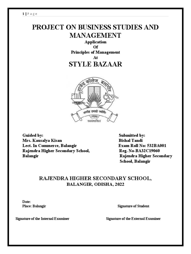 Project On Business Studies and Management: Rajendra Higher Secondary ...