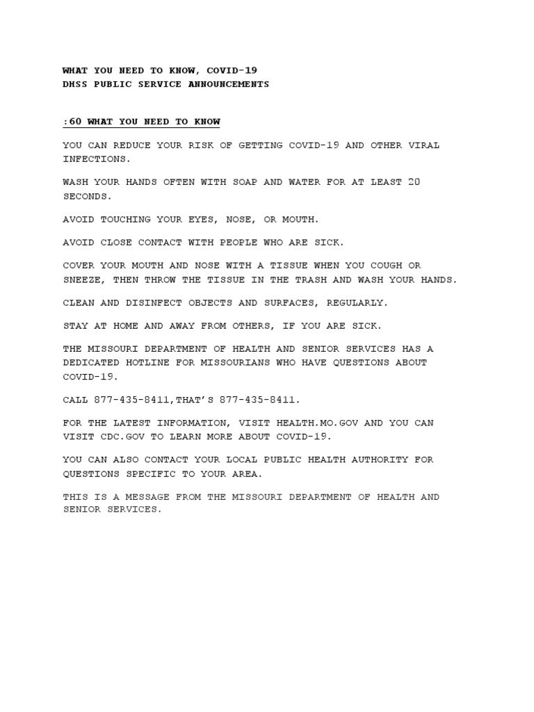 What You Need To Know, Covid-19 Dhss Public Service Announcements:60 ...
