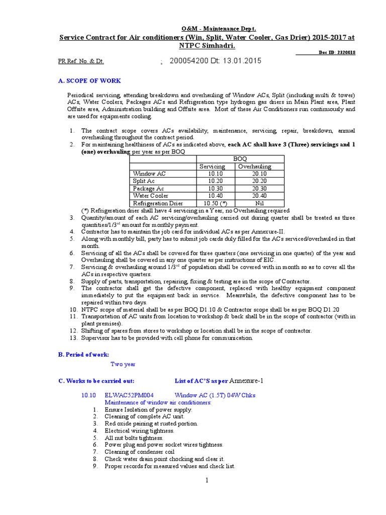 101 Scope of Work | PDF | Air Conditioning | Thermostat