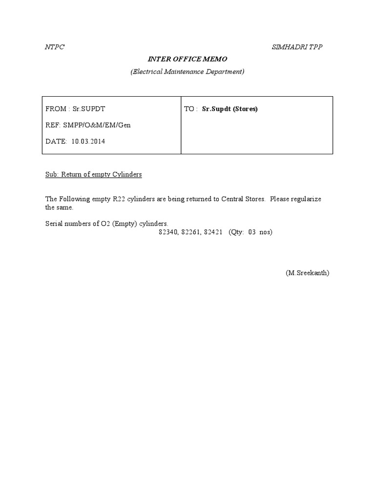 125 Inter Office Memo Gas O2 | PDF | Science & Mathematics | Technology ...