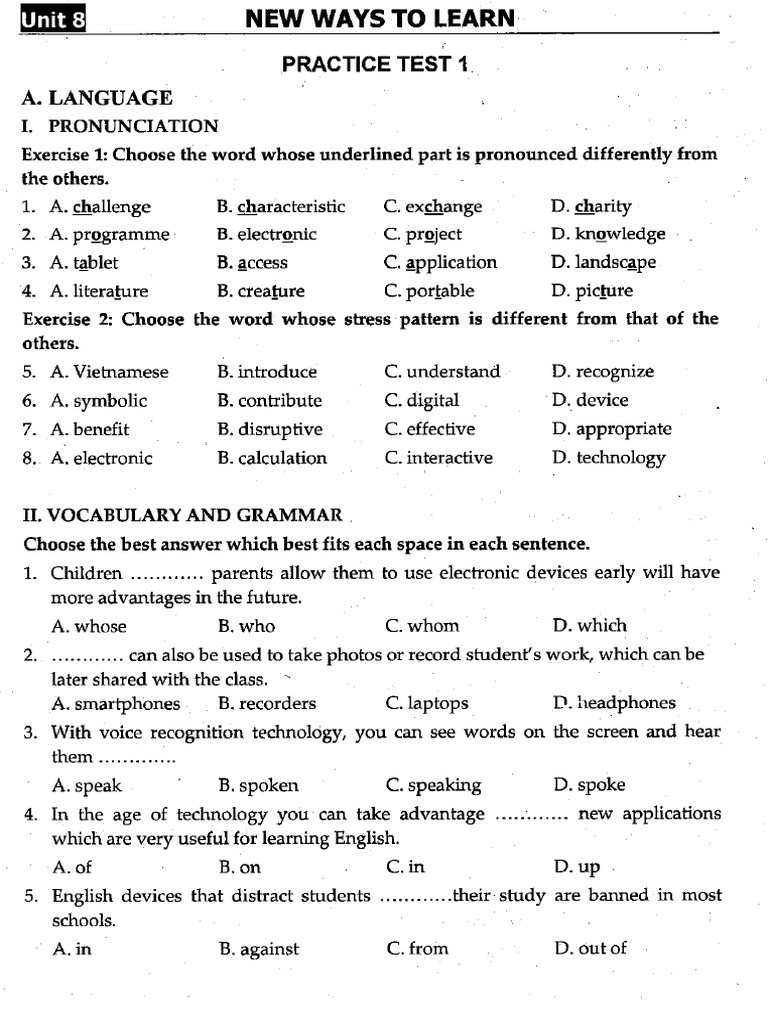 Unit 8 TEST 1 | PDF