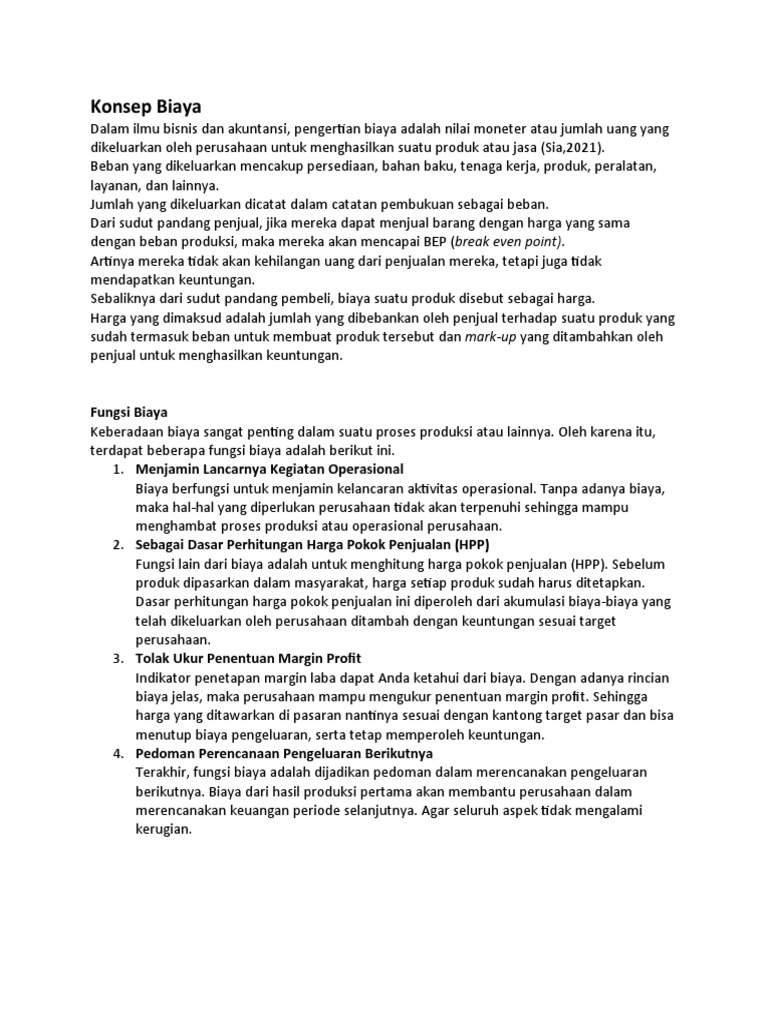 Konsep Biaya | PDF | Bisnis