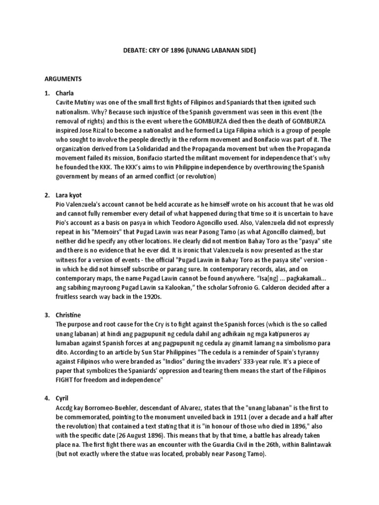 Unang Labanan: The Cry of 1896 Debate | PDF | Military Of Spain | Metro ...