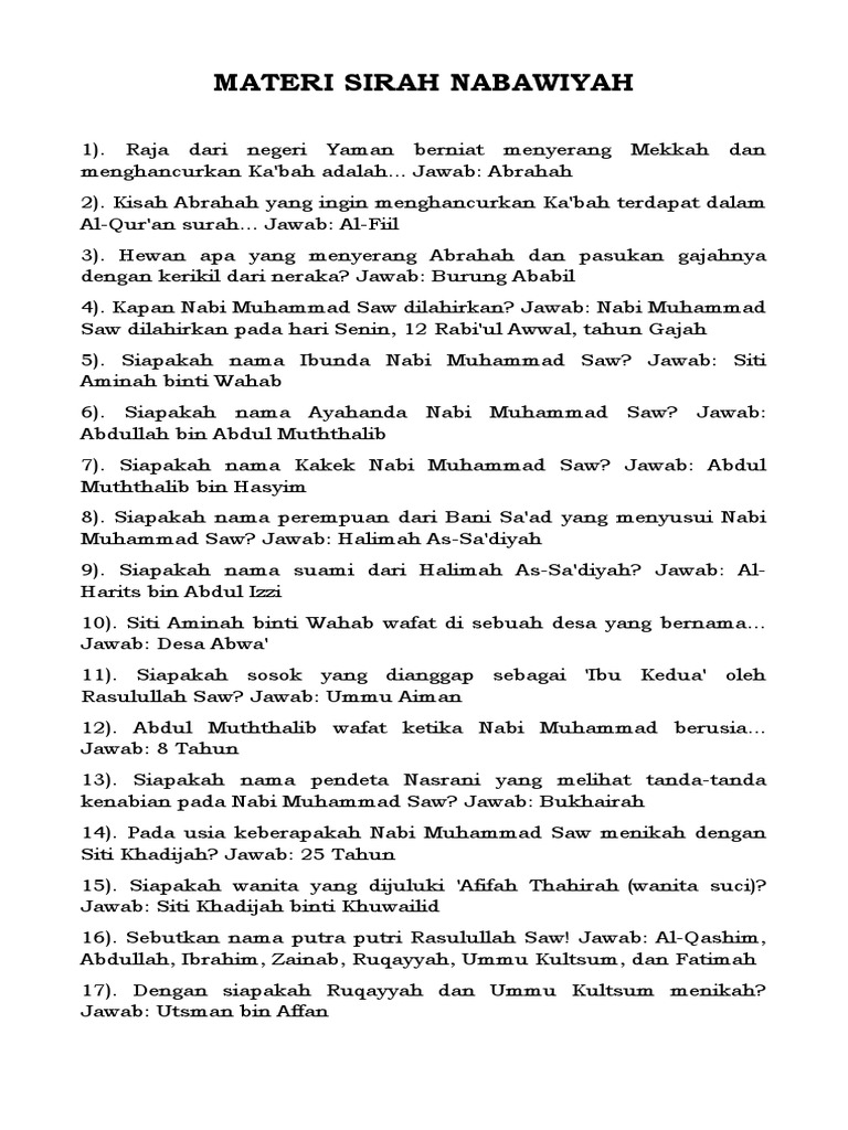 Soal Sirah Nabawiyah | PDF