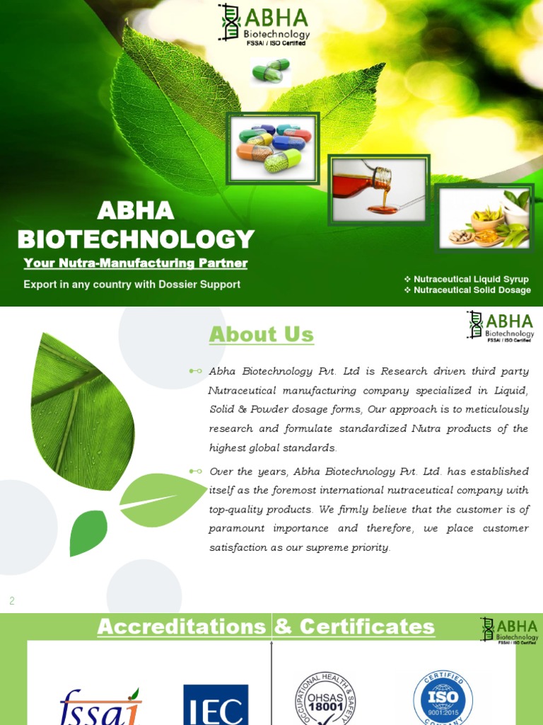 Abha Biotechnology: Your Nutra-Manufacturing Partner | PDF