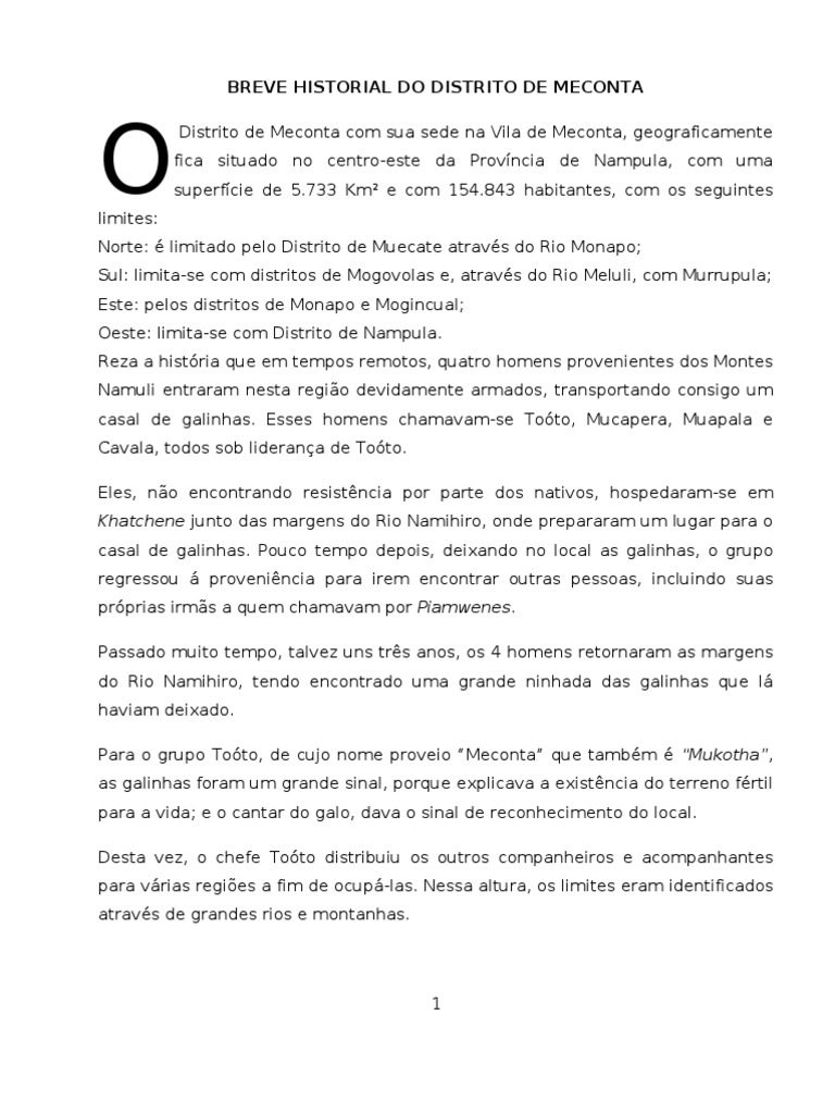 Breve Historial Do Distrito de Meconta-2011 - 2 | PDF | Portugal