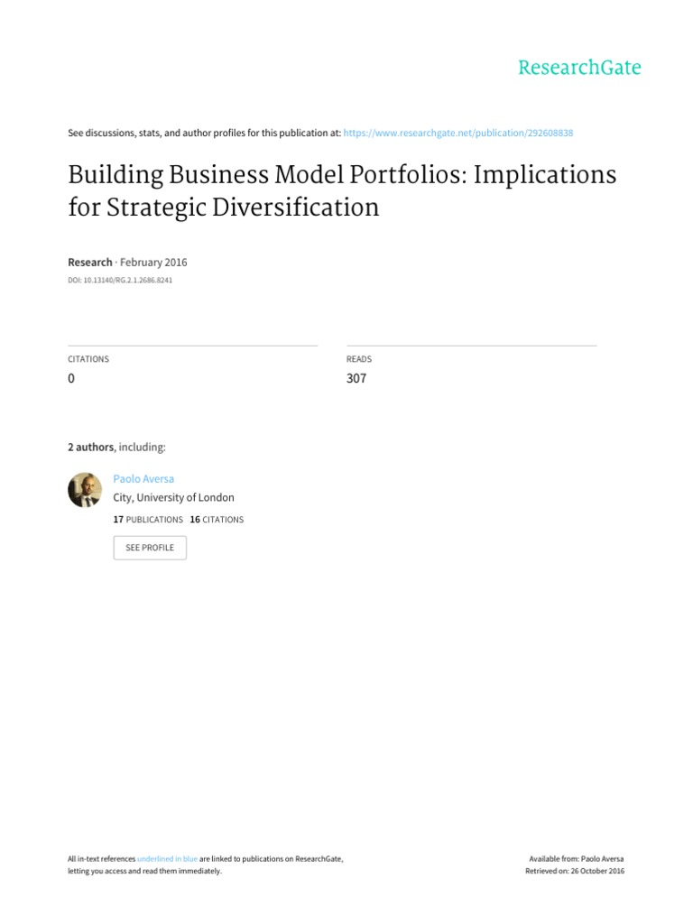 Business Model Portfolios | PDF | Business Model | Diversification ...