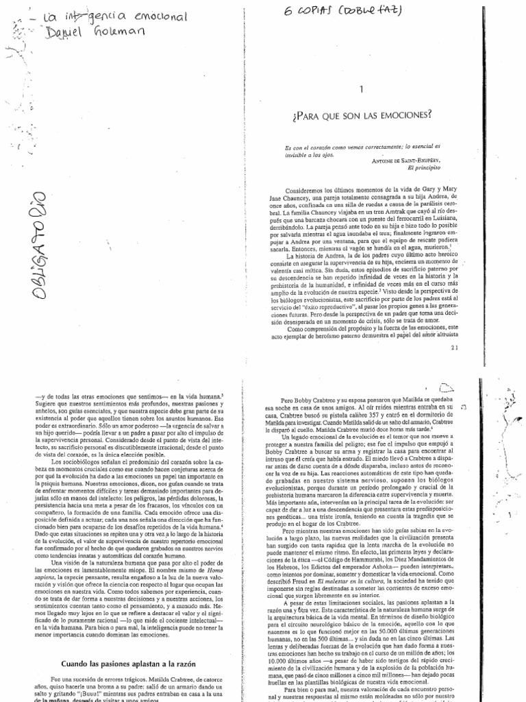 La Inteligencia Emocional Capítulo 1 - Daniel Goleman | PDF