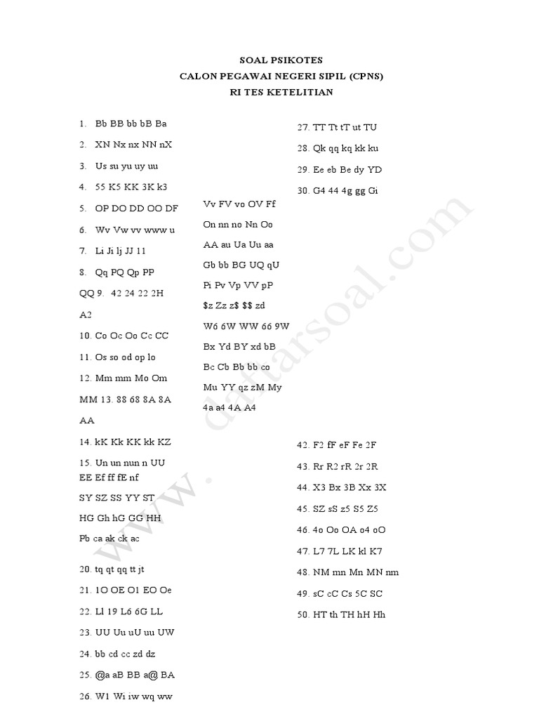 Soal Psikotes CPNS dan Ketelitian | PDF | Languages | Foreign Language ...