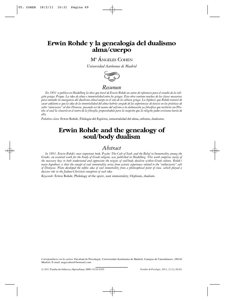 Erwin Rohde y La Genealogia Del Dualismo | PDF | Friedrich Nietzsche | Alma