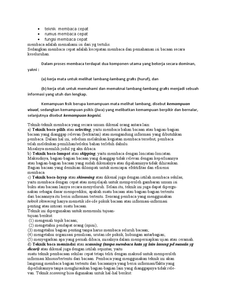 Teknik Membaca Cepat | PDF