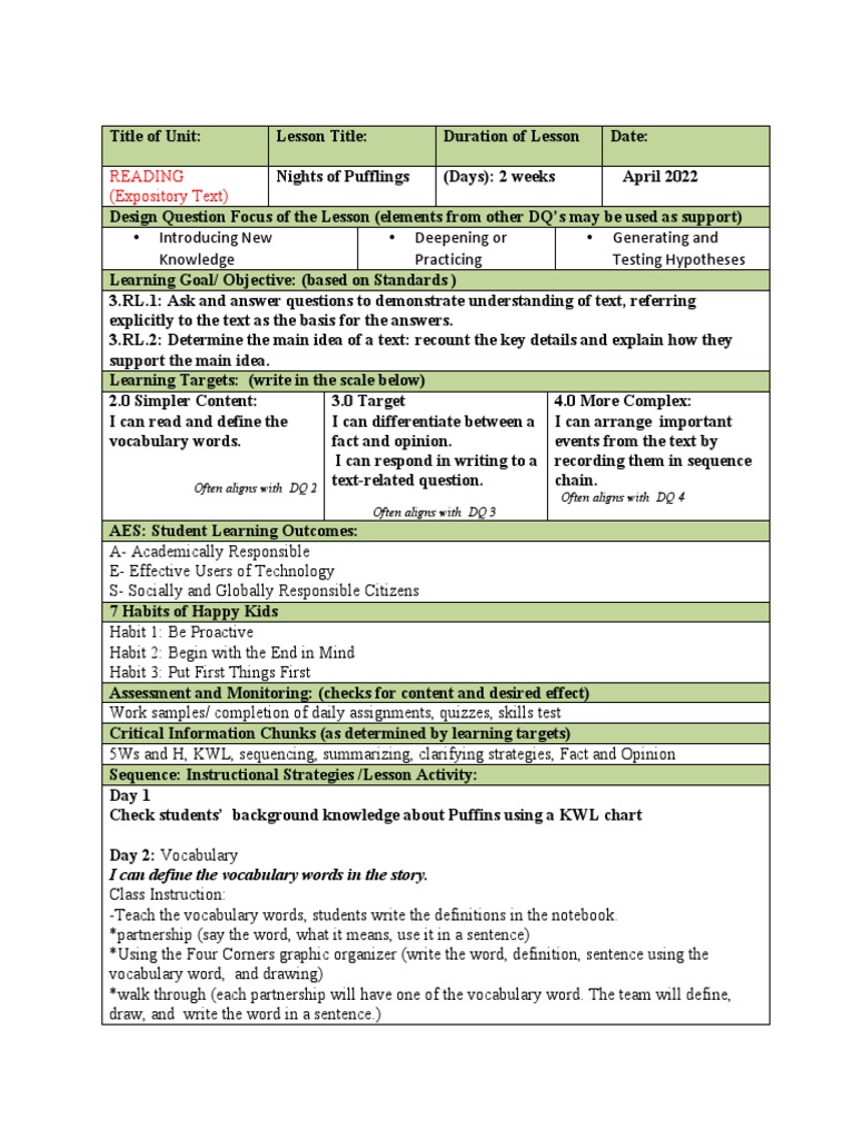 Nights of The Pufflings | PDF | Reading Comprehension | Communication