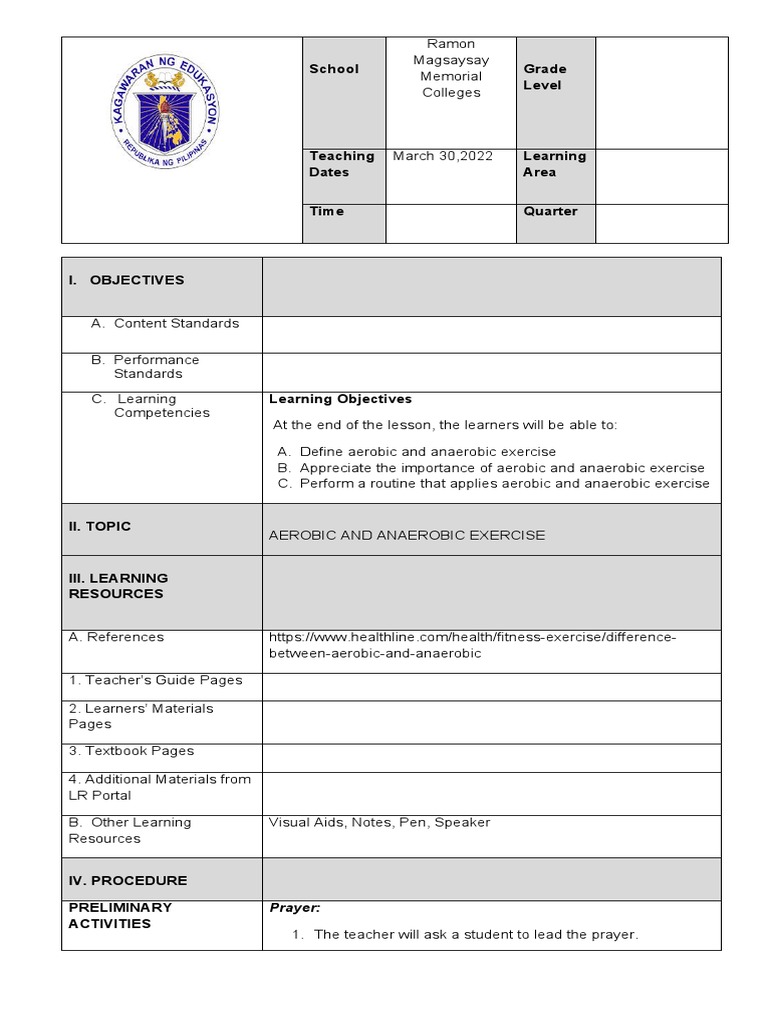 Aerobic and Anaerobic Exercise LP | PDF | Aerobic Exercise | Teachers