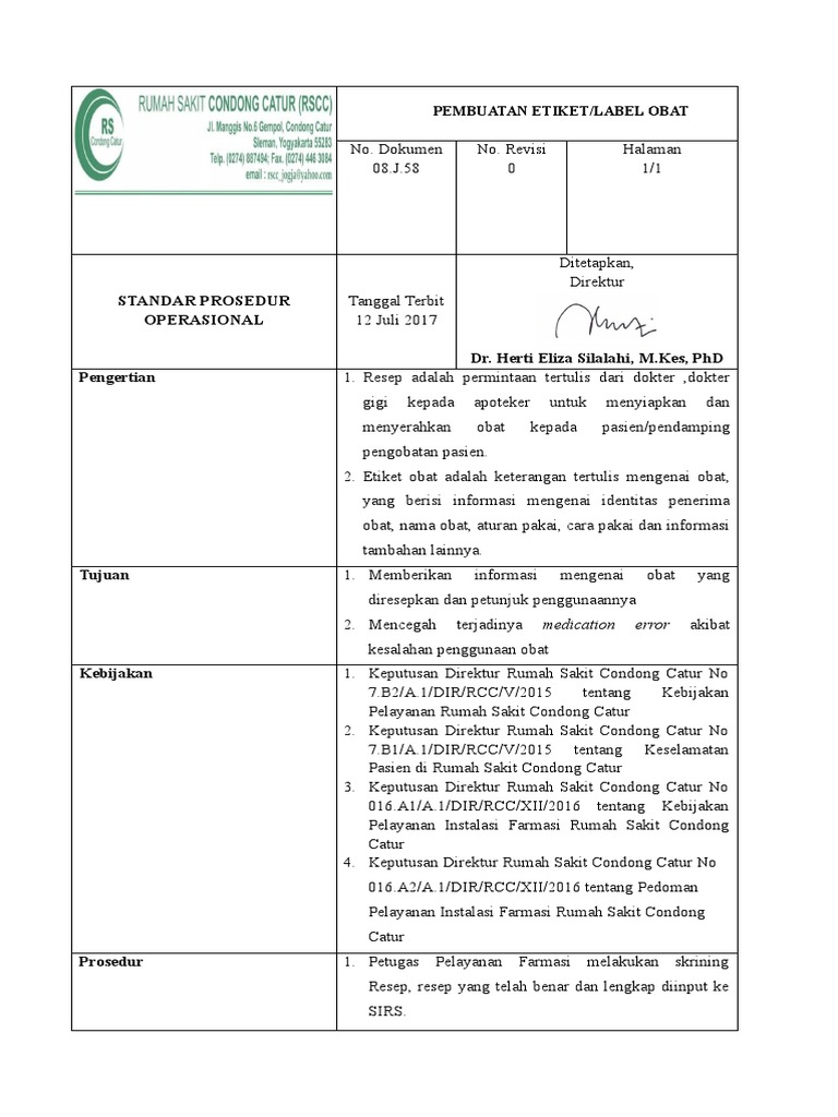 SPO Etiket Atau Label Obat MPO FIX | PDF