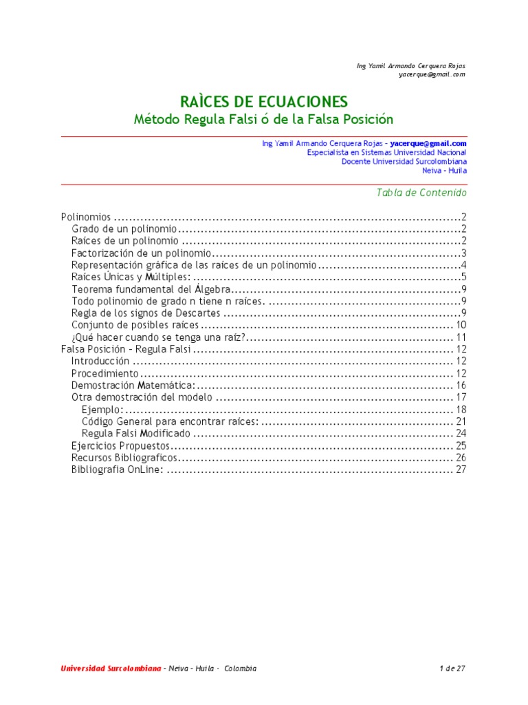 Método Regula Falsi en Polinomios | PDF | Factorización | Ecuaciones