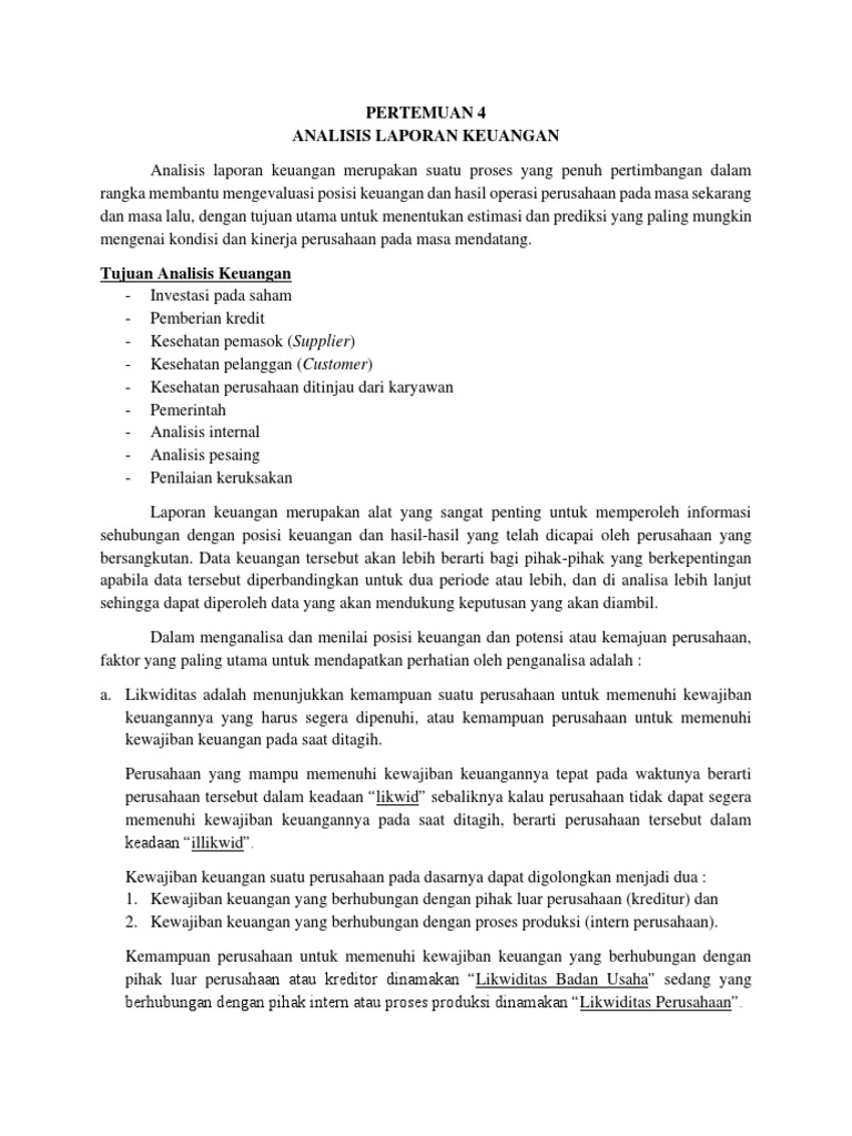Pertemuan 4 Analisis Laporan Keuangan | PDF | Pengelolaan Keuangan & Uang