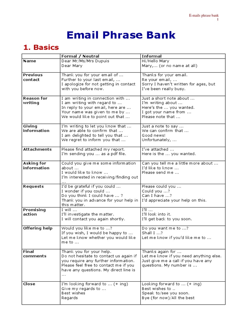 Email Phrase Bank | PDF | Adjective | Receipt