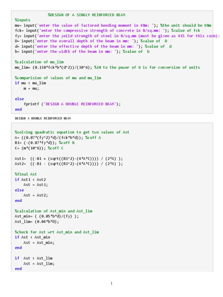 Design of Singly Reinforced Slab Using Matlab | PDF