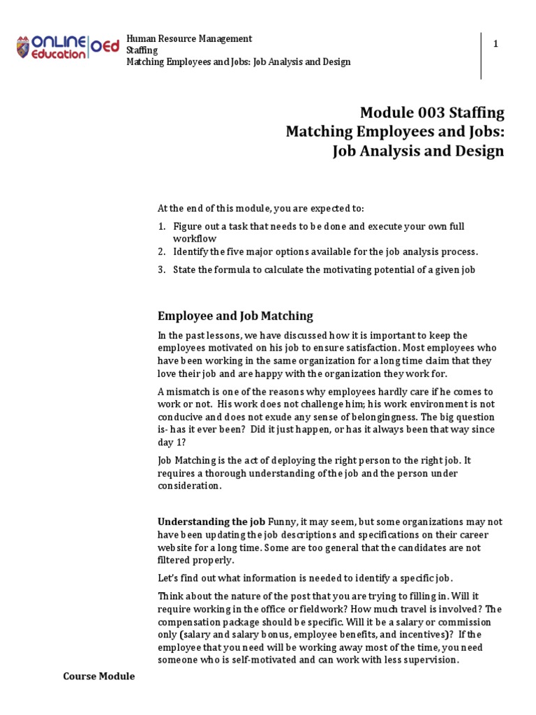 Job Analysis for Effective Job Matching | PDF | Human Resources ...