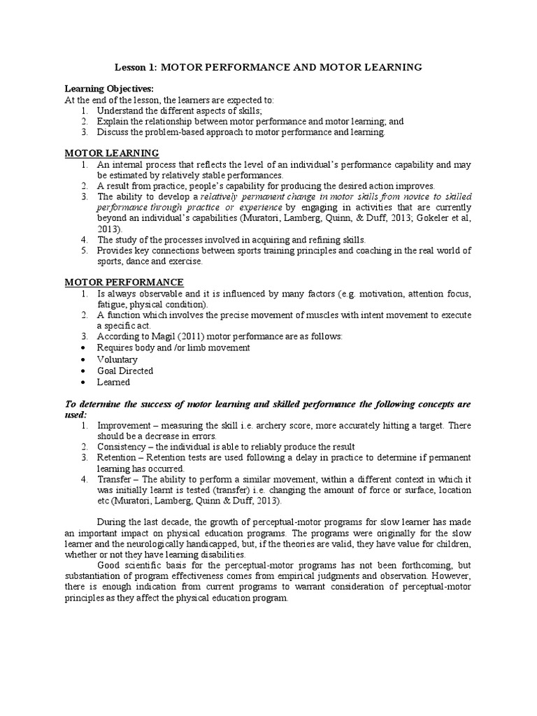 Motor Performance and Learning Overview | PDF | Learning | Emotions
