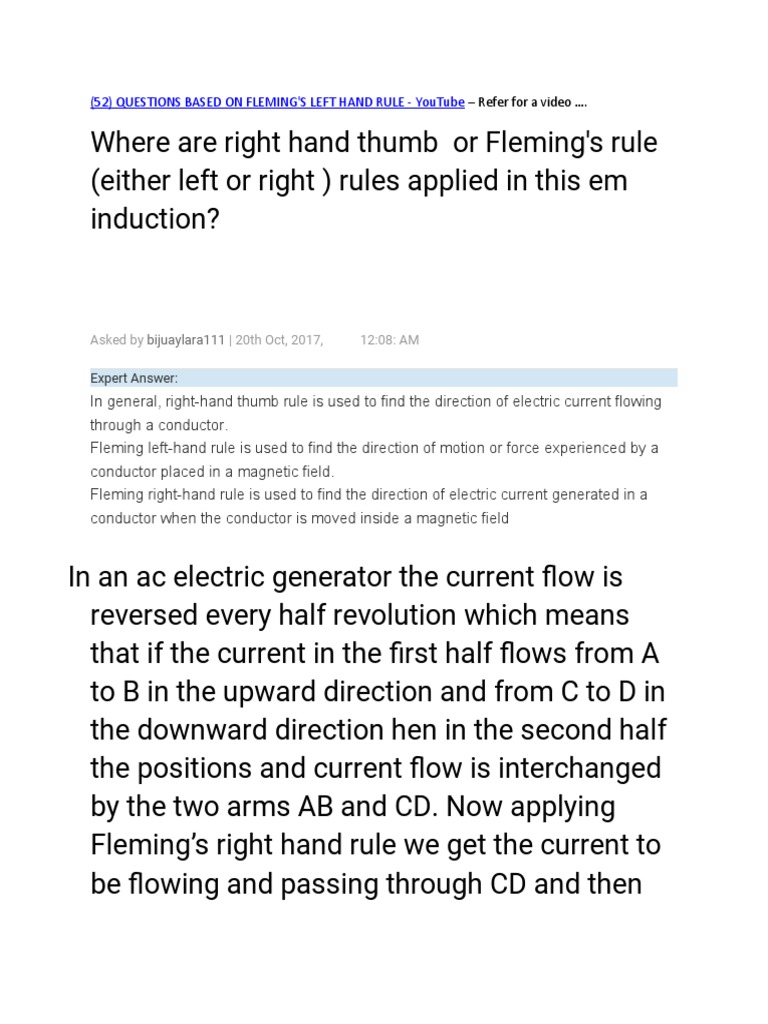 Questions Based On Fleming'S Left Hand Rule - Youtube: Bijuaylara111 ...