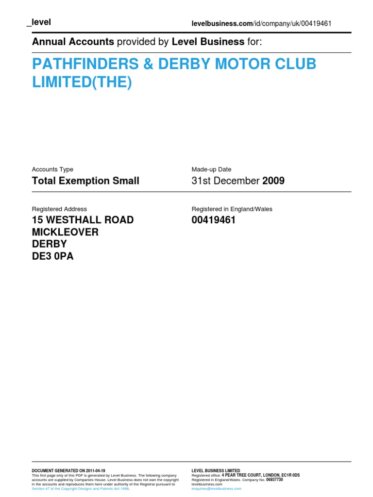 Pathfinders & Derby Motor Club Limited (The) : Annual Accounts Provided ...