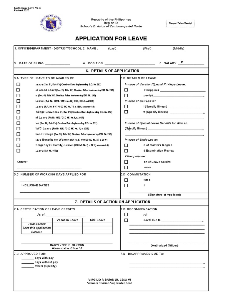 Civil Service Form No. 6 Revised 2020 | PDF | Parental Leave | Surgery