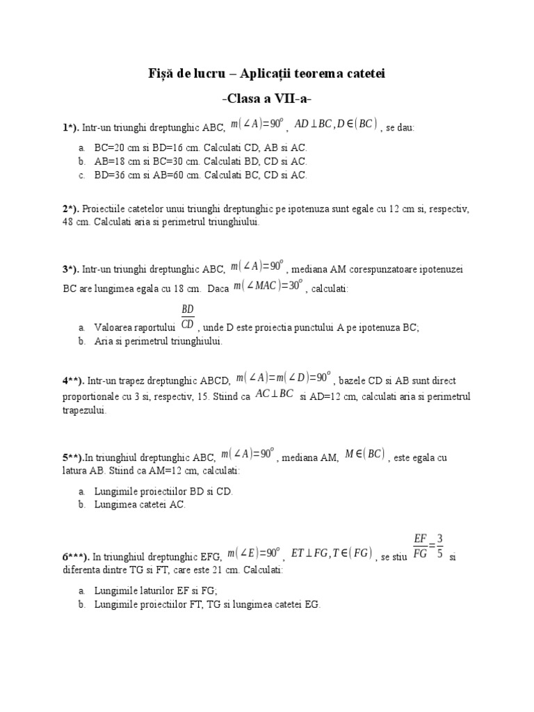 Fisa de Lucru - Clasa 7 | PDF
