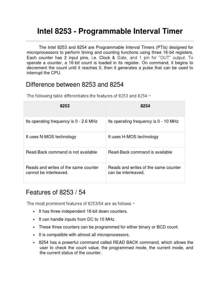 Intel 8253 - Programmable Interval Timer: Difference Between 8253 and 8254 | PDF | Digital ...