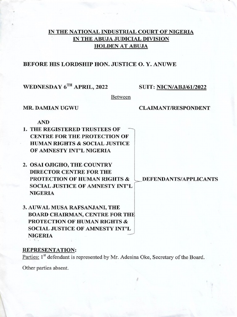 Amnesty International Nigeria Secures Court Order Gagging Ex-Employee ...