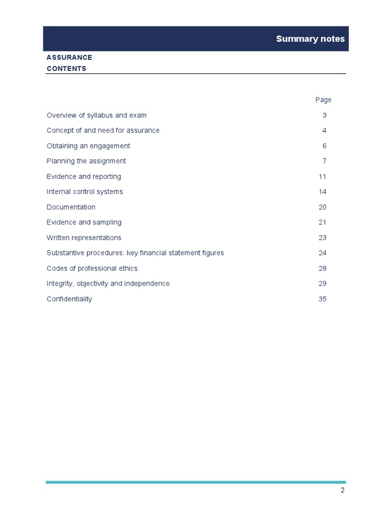 Assurance - Summary Notes | PDF | Internal Control | Audit