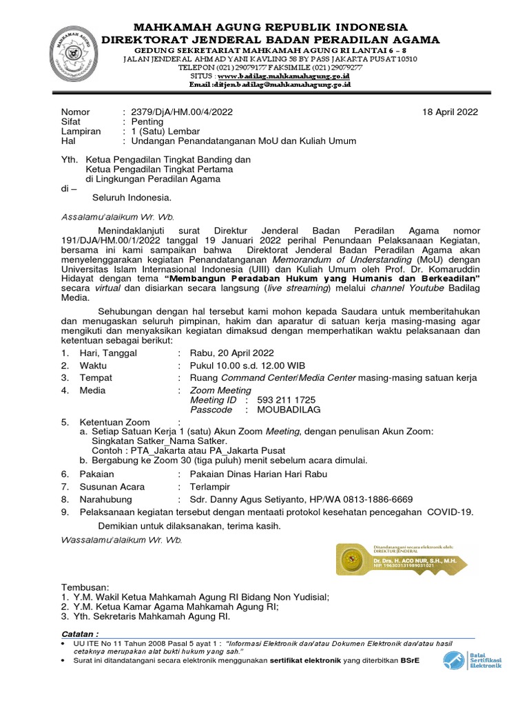 Undangan MoU & Kuliah Umum | PDF | Hukum